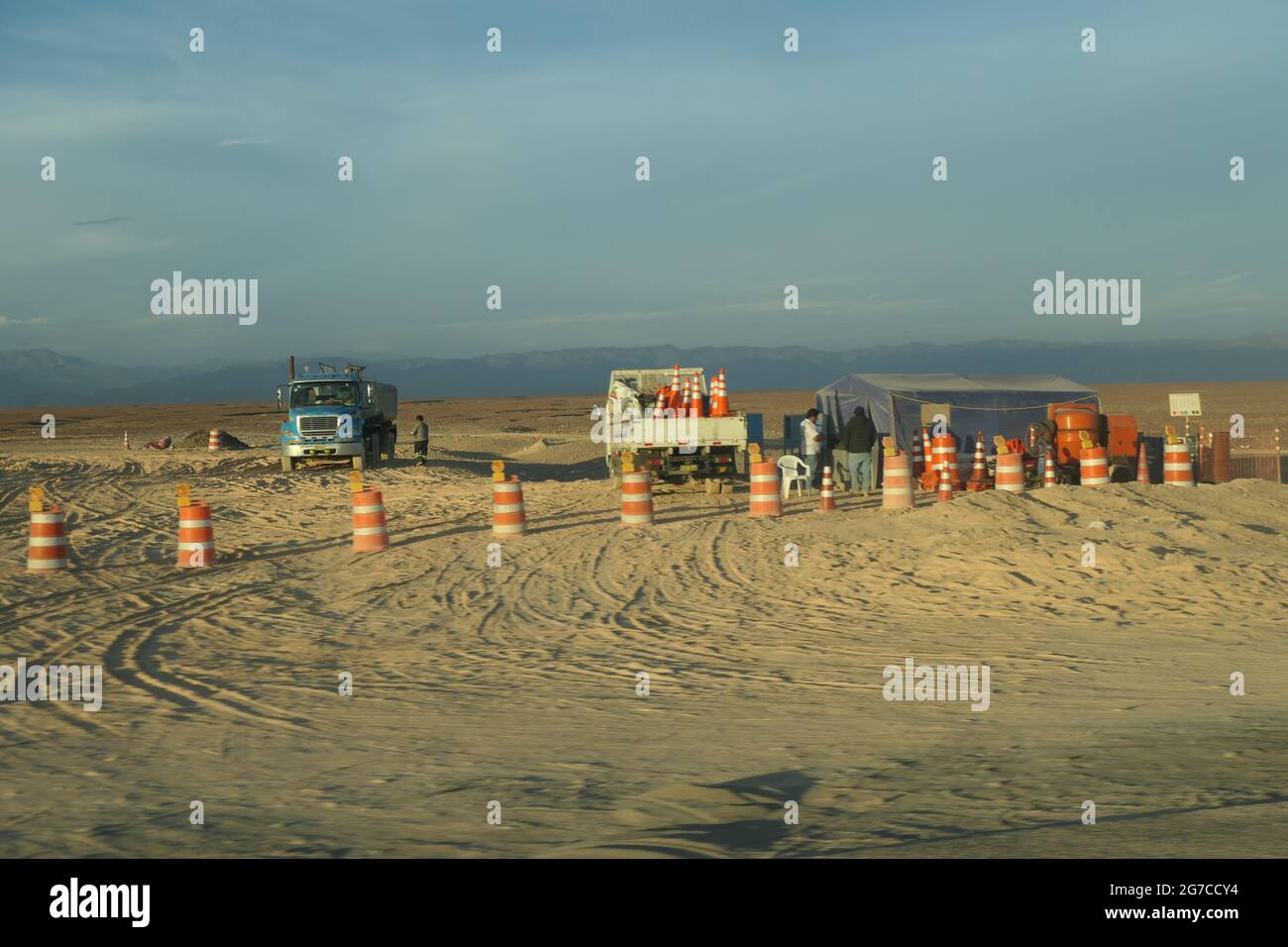 Peru landscape and mountains building a road with bollards Stock Photo ...