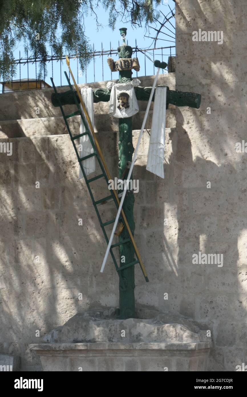 Cross in Arequipa Peru God Jesus holy site large big green wood wooden ...