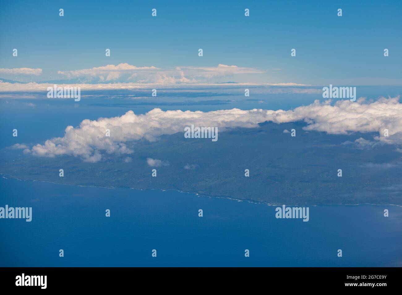 Aerial panoramic off the coast over Hawaiian Maui island Stock Photo ...