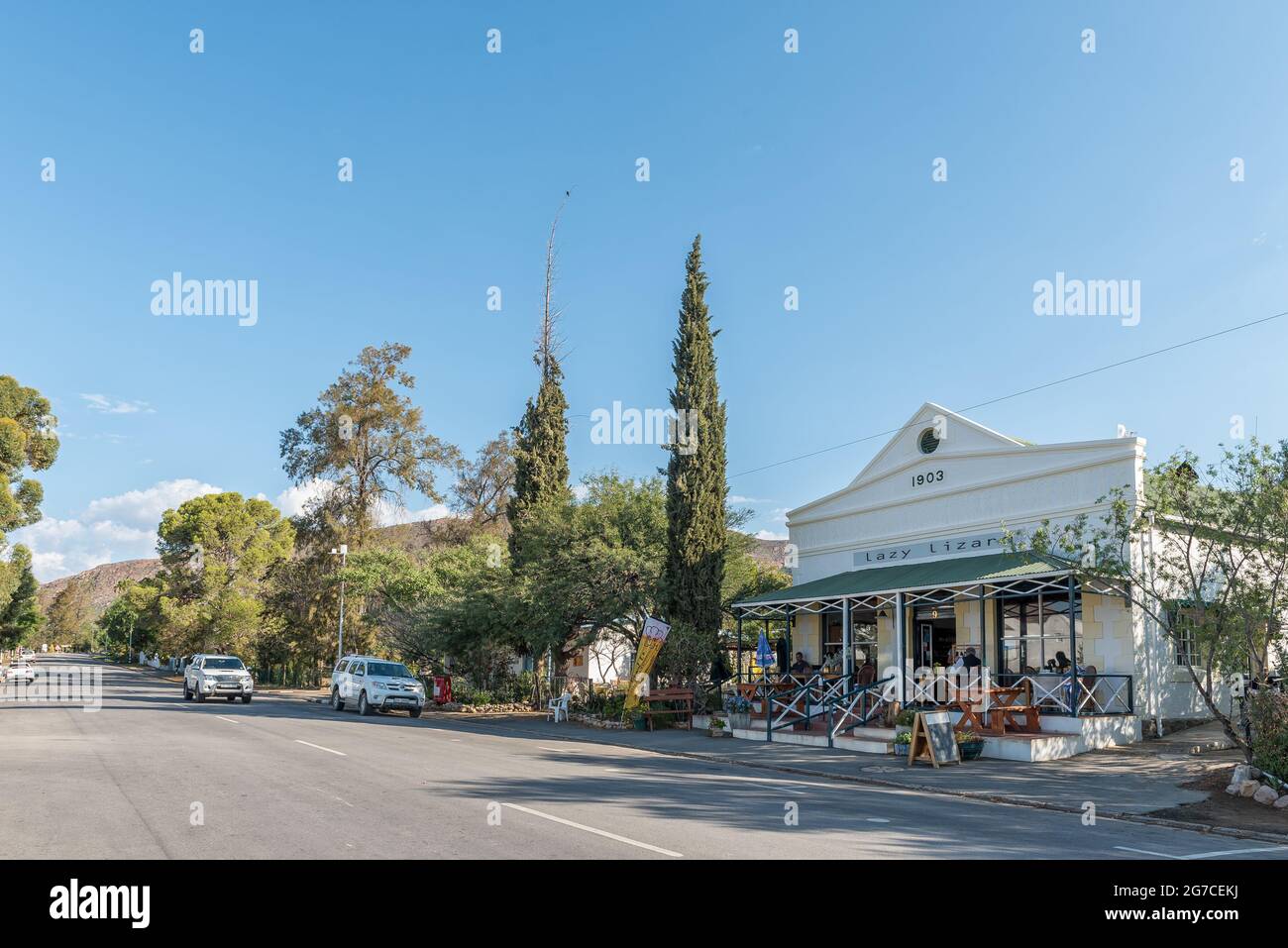 PRINCE ALBERT, SOUTH AFRICA - APRIL 20, 2021: A street scene, with the ...