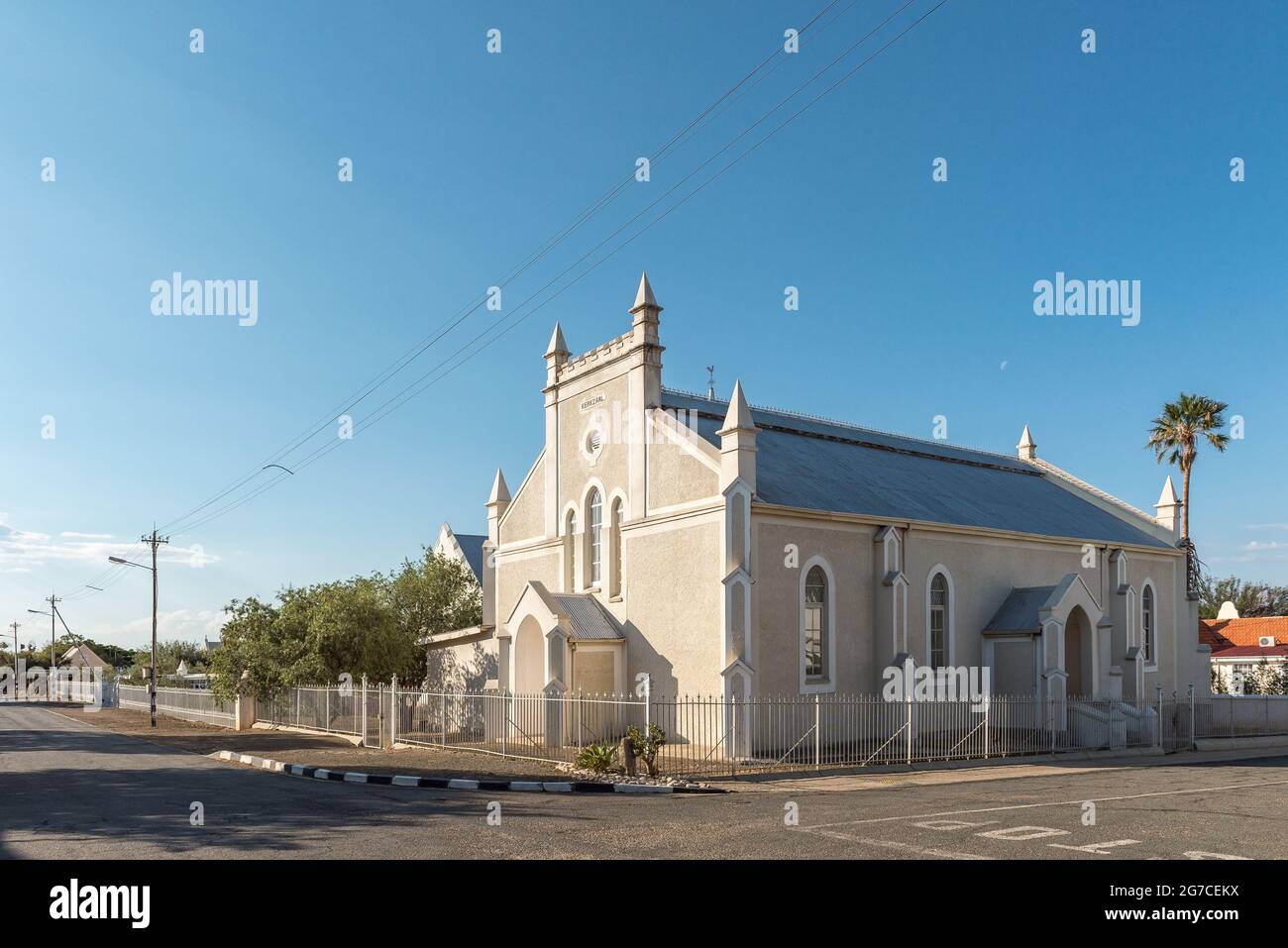 PRINCE ALBERT, SOUTH AFRICA - APRIL 20, 2021: A street scene, with the ...