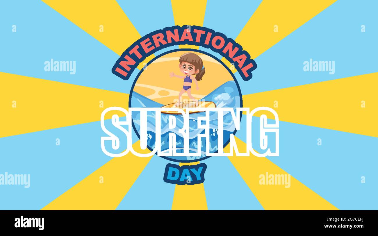 International Surfing Day Banner with yellow and blue rays background ...