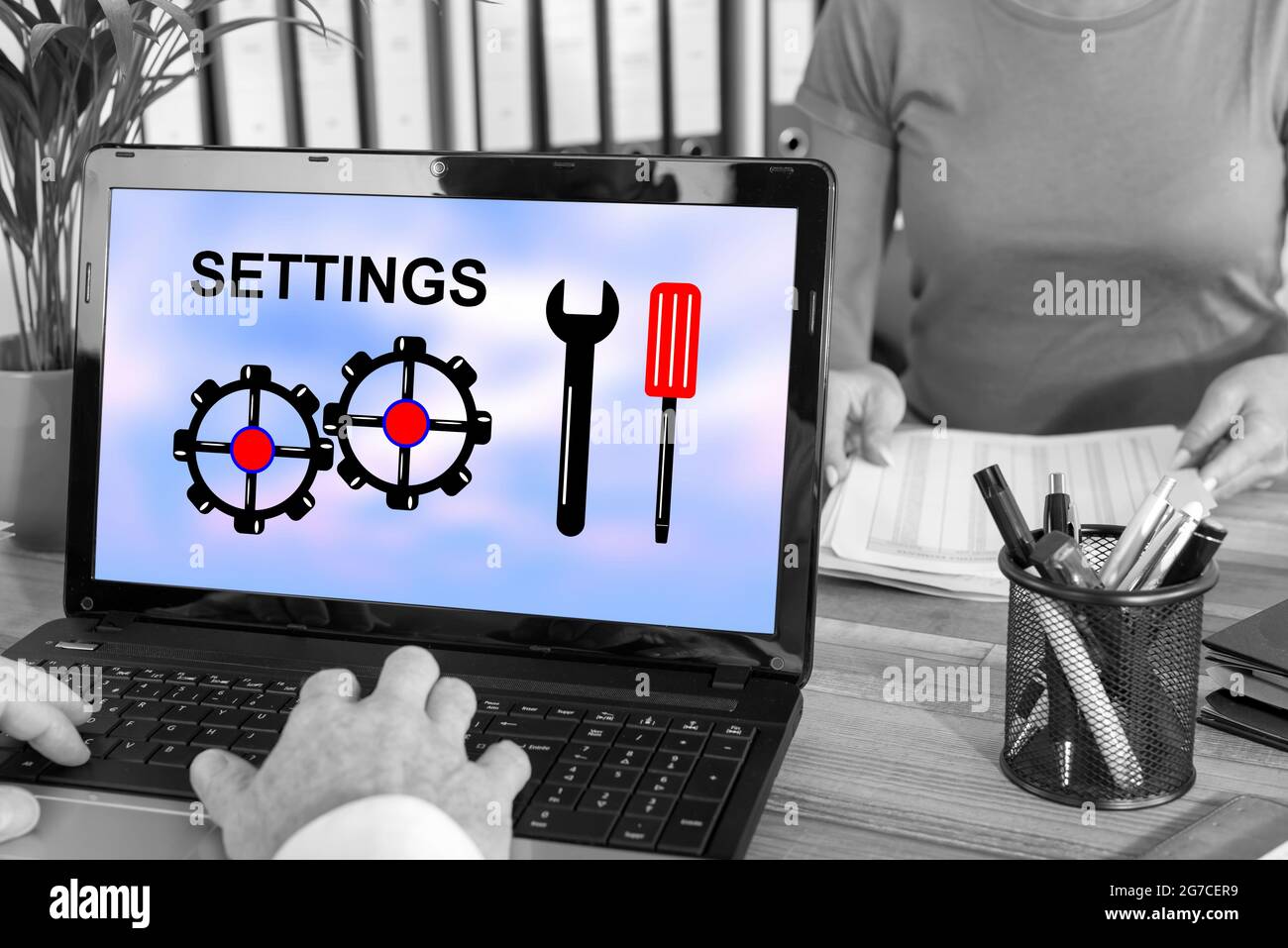 Laptop screen with settings concept Stock Photo - Alamy