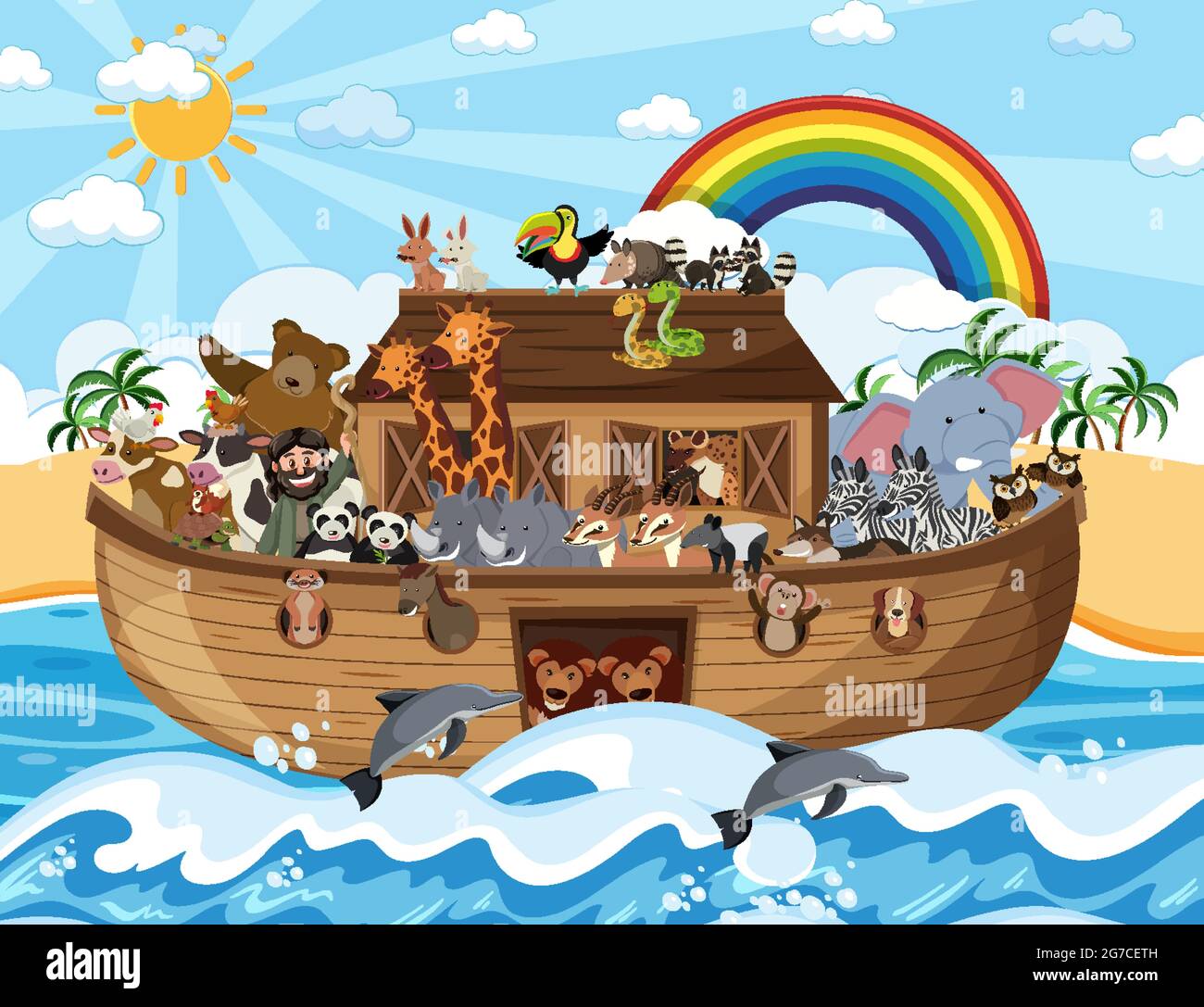 Noah's Ark with animals in the ocean scene illustration Stock Vector Image & Art - Alamy