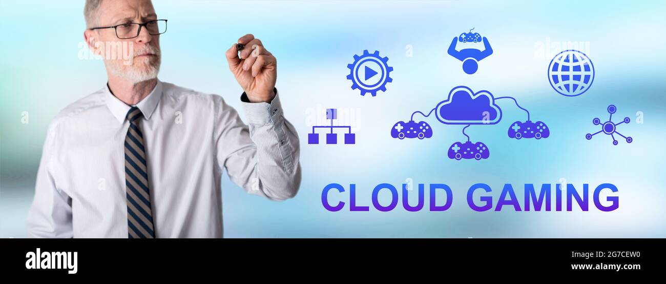 Cloud gaming concept drawn by a businessman Stock Photo - Alamy