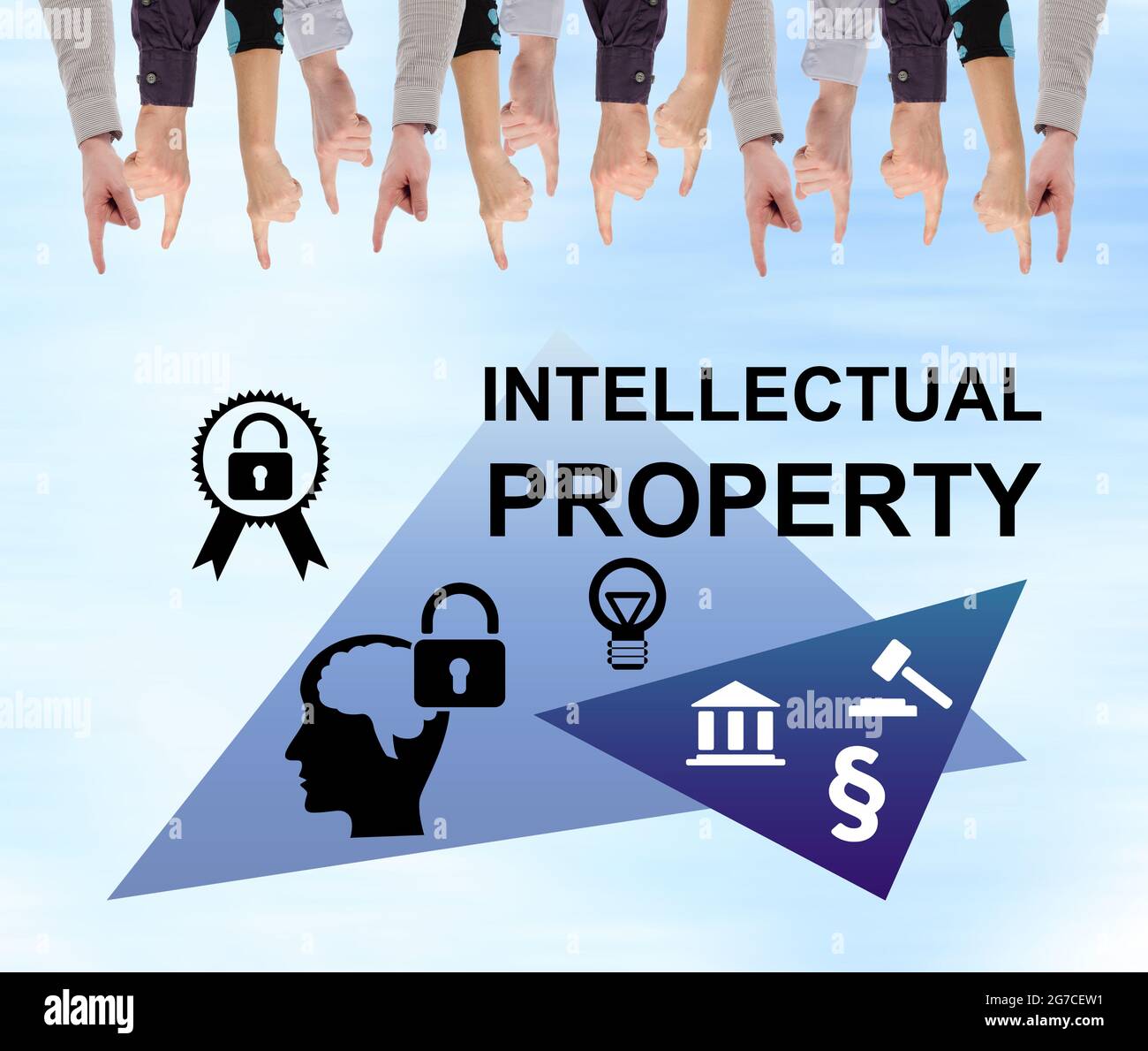 Intellectual property concept pointed by several fingers Stock Photo ...