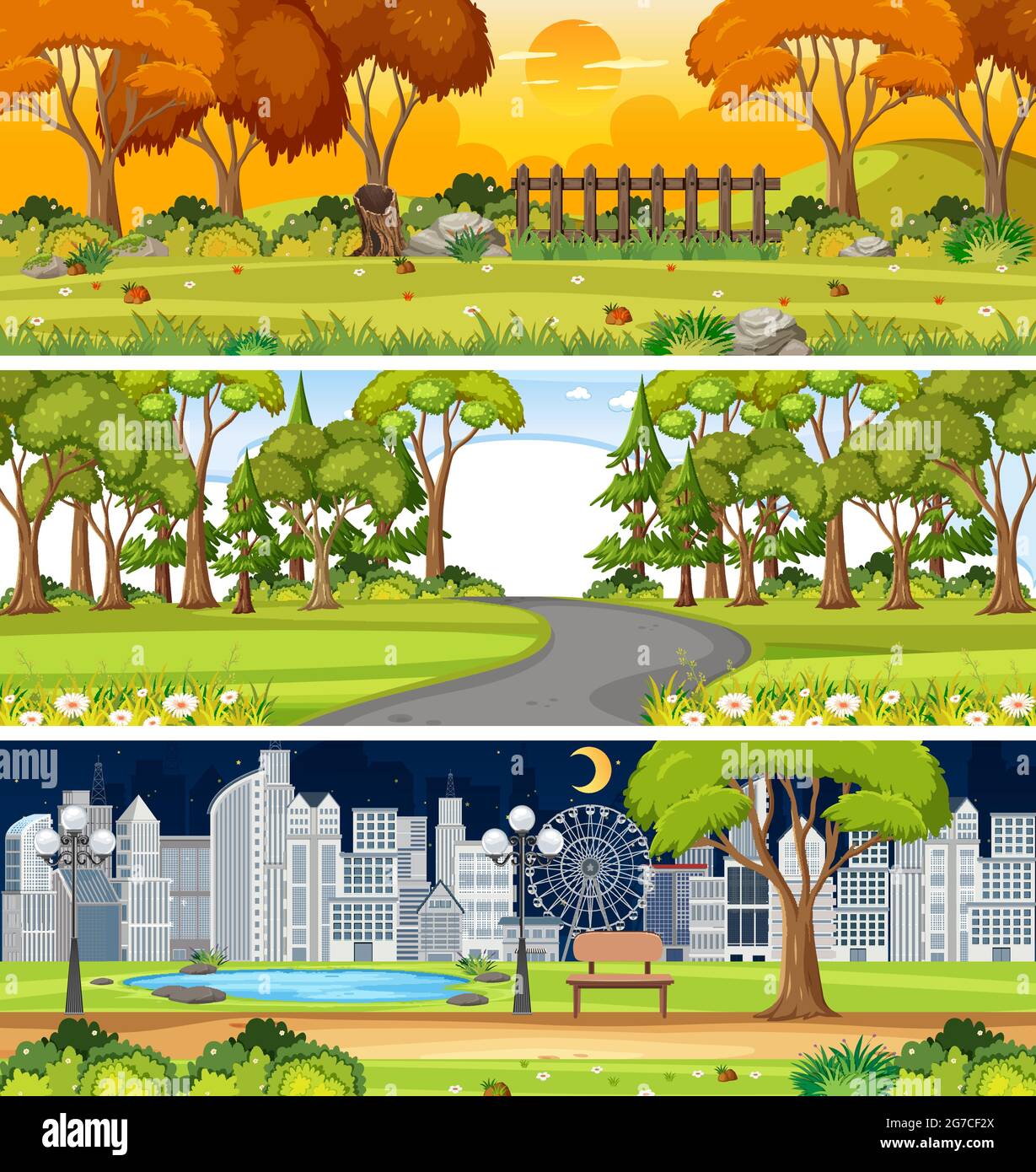 Set of different nature horizontal scenes illustration Stock Vector ...