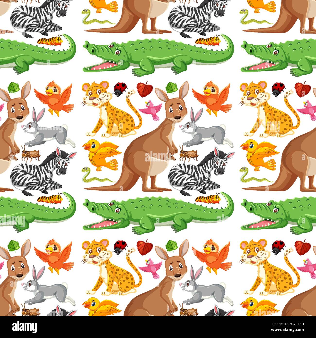 Seamless pattern with cute wild animals on white background ...