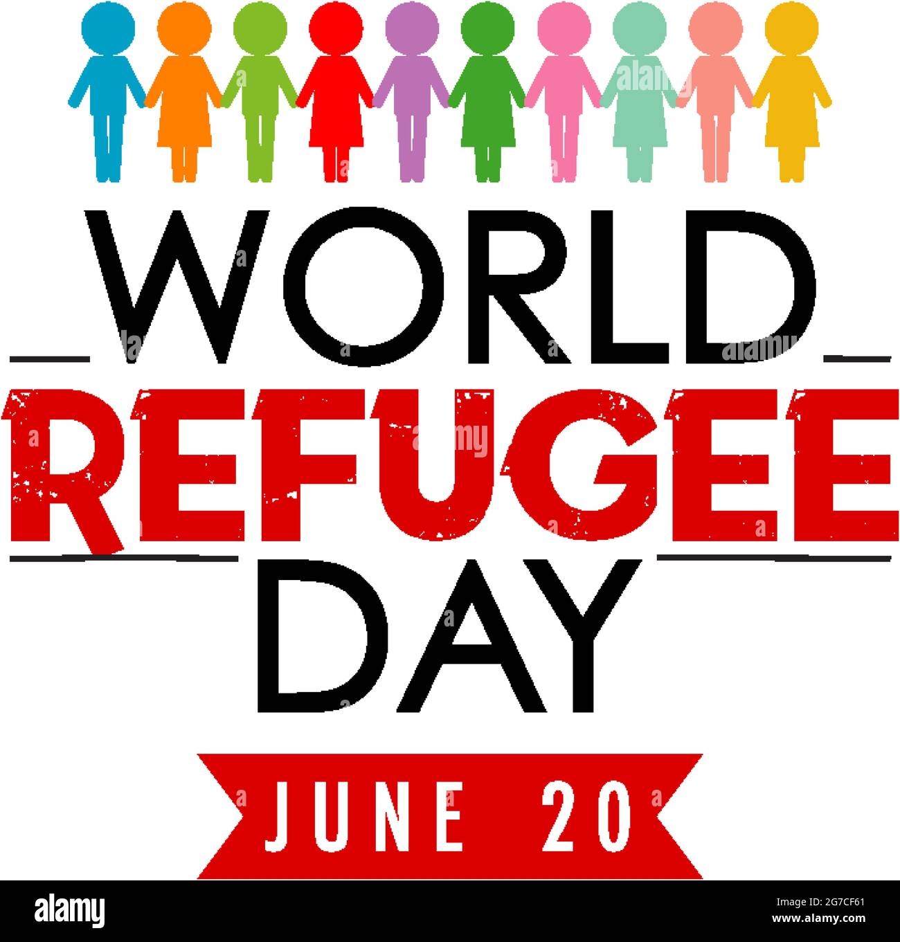 World Refugee Day banner with different colour people sign illustration ...