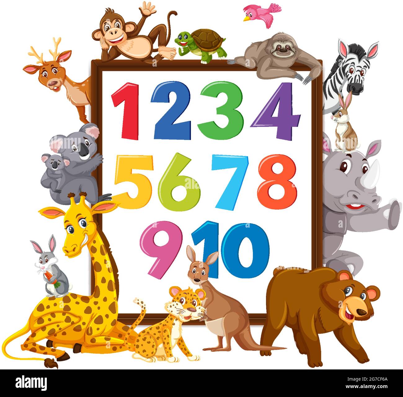 Number 0 to 9 on banner with wild animals illustration Stock Vector ...