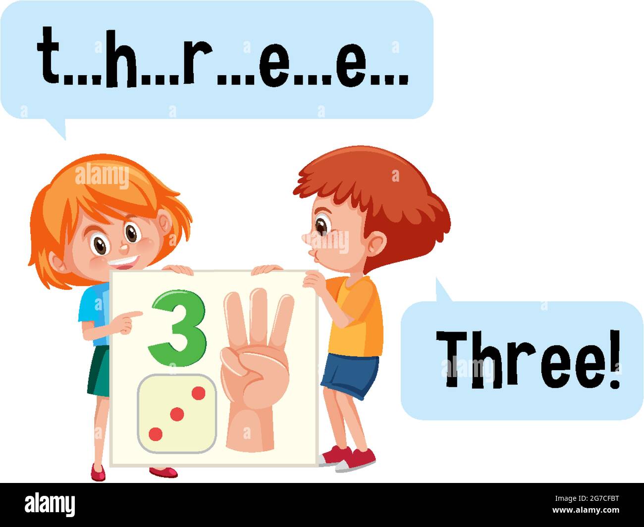 Cartoon character of two kids spelling the number three illustration ...