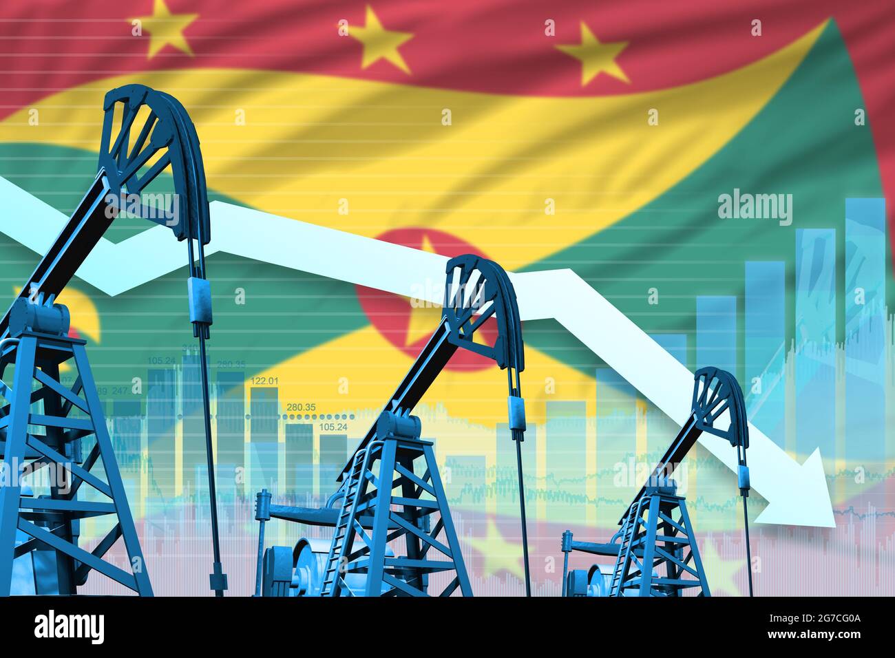 Grenada oil industry concept, industrial illustration - lowering down ...