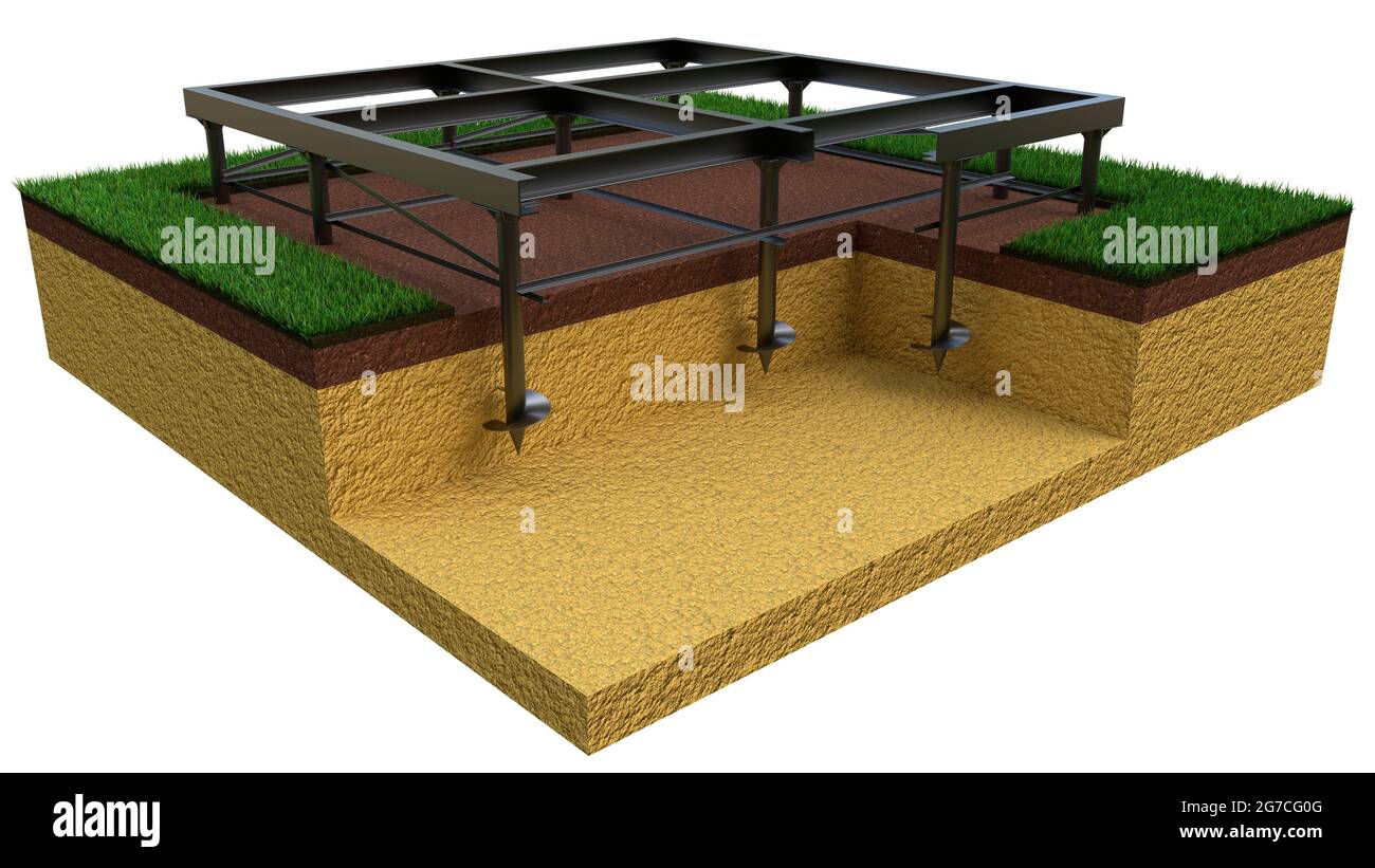 screw-piles foundation, isolated concept industrial 3D illustration ...