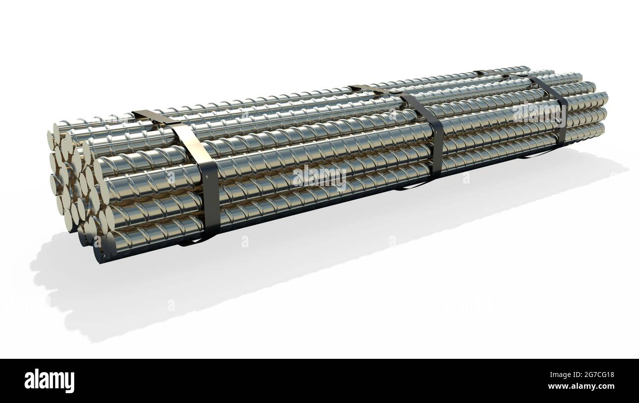 big reinforcing steel pack, isolated digital industrial 3D illustration ...
