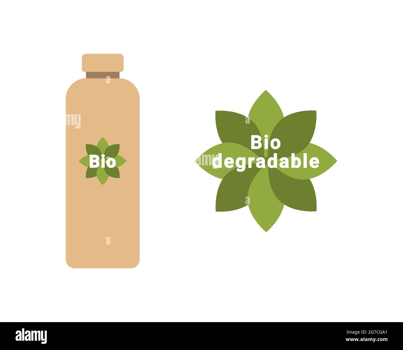 Biodegradable bottle, package. Logo sign emblem signal ecology concept ...