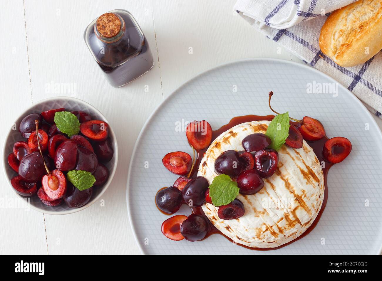 Grilled Camemberts cheese, cherries with honey and balsamic vinegar ...