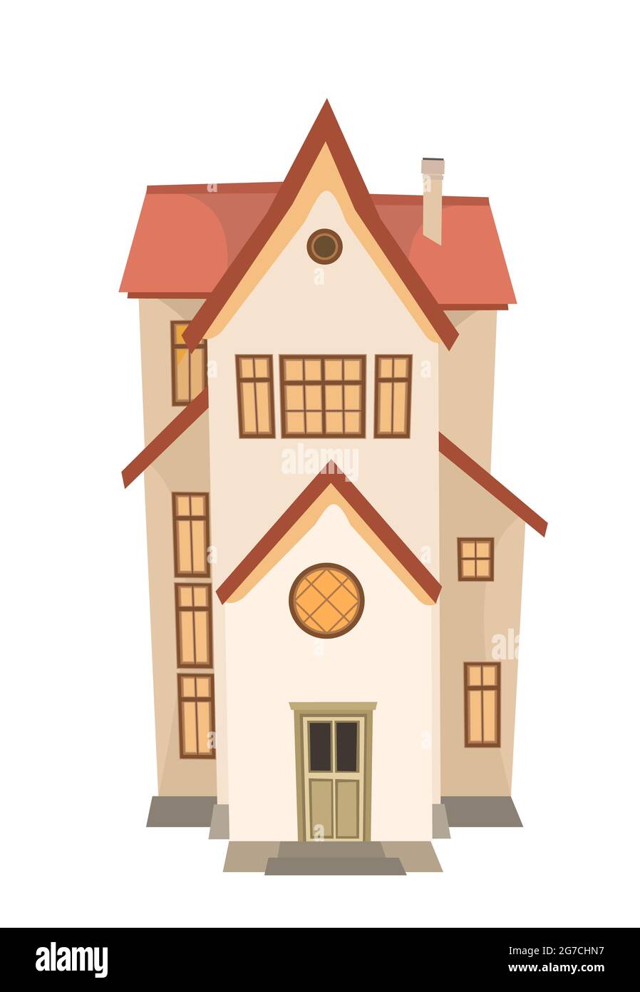 Narrow cartoon house. Cozy simple rural dwelling in a traditional ...