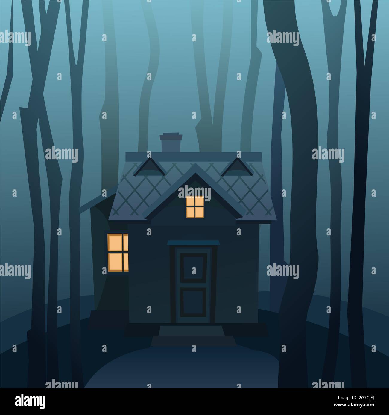 Cartoon house in the woods among the trees. Creepy. Forest. Cozy ...