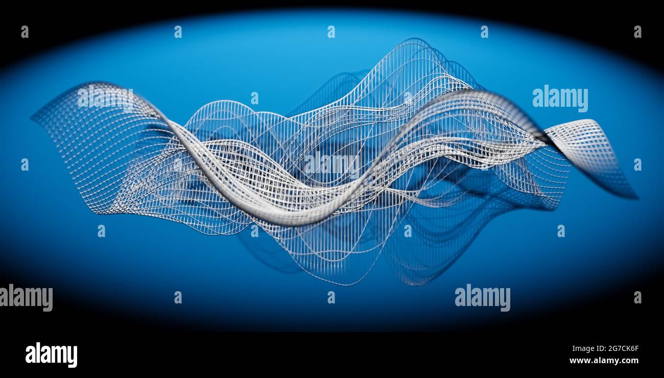 Wireframe Wave Structure Modern Abstract Virtual Grid Blue Background Audio Soundwaves