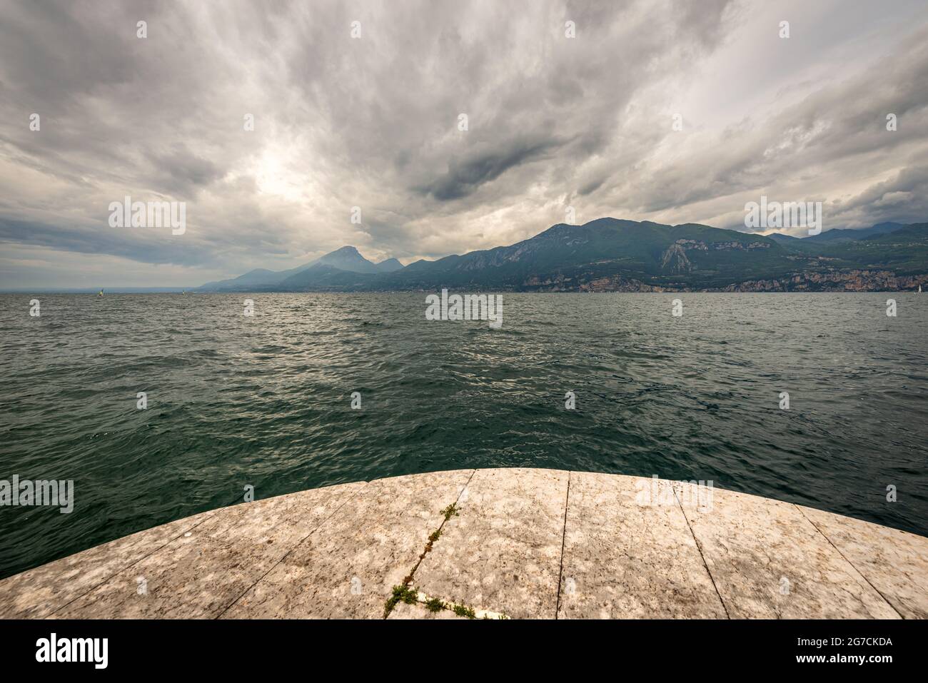 Lake Garda from the port of the village of Castelletto di Brenzone ...