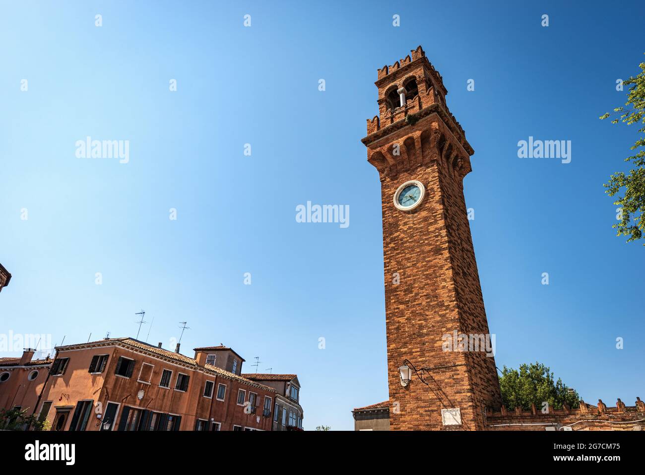 Ancient Civic Tower or Clock Tower in Murano island in medieval style ...