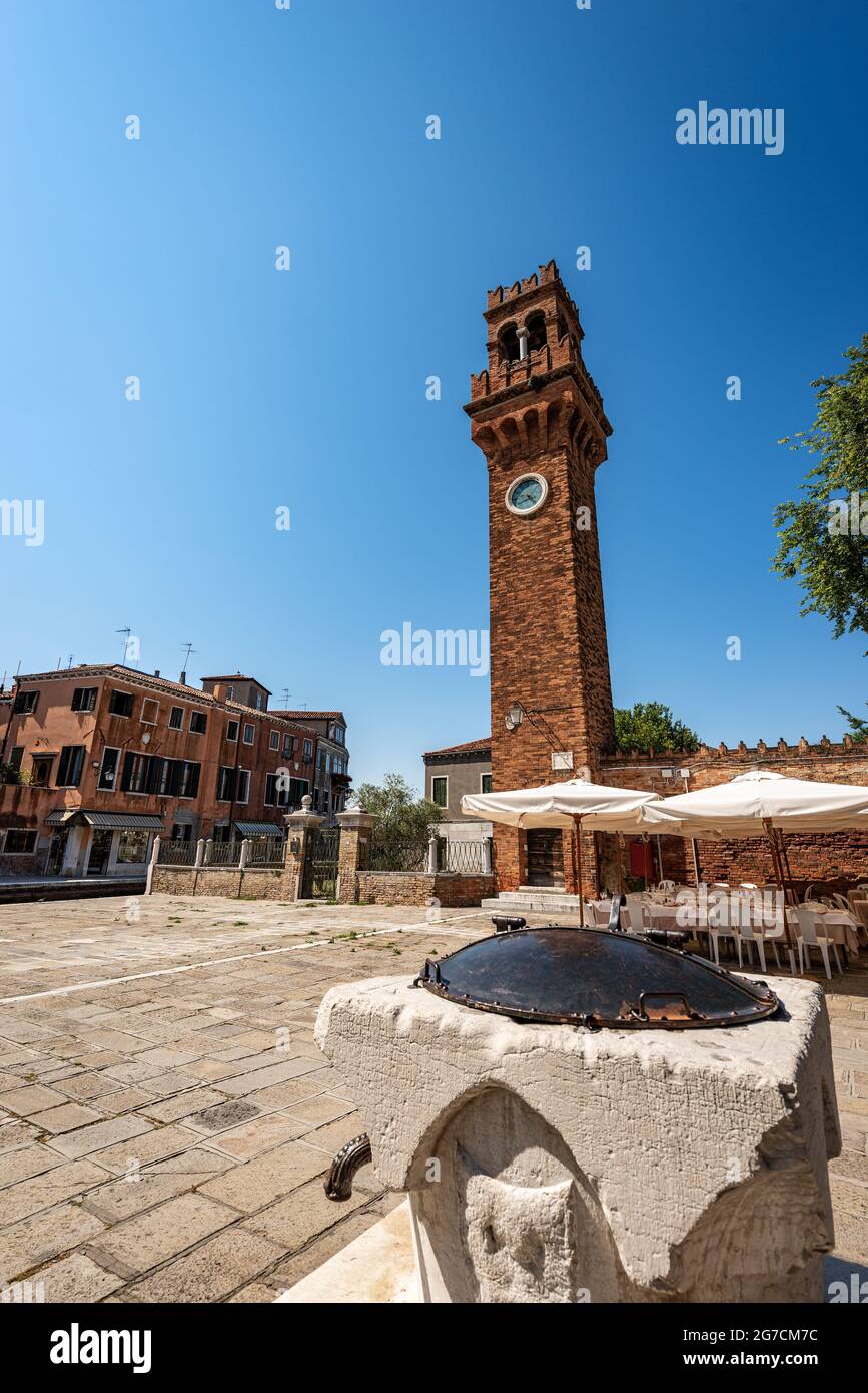 Ancient Civic Tower or Clock Tower in Murano island in medieval style ...