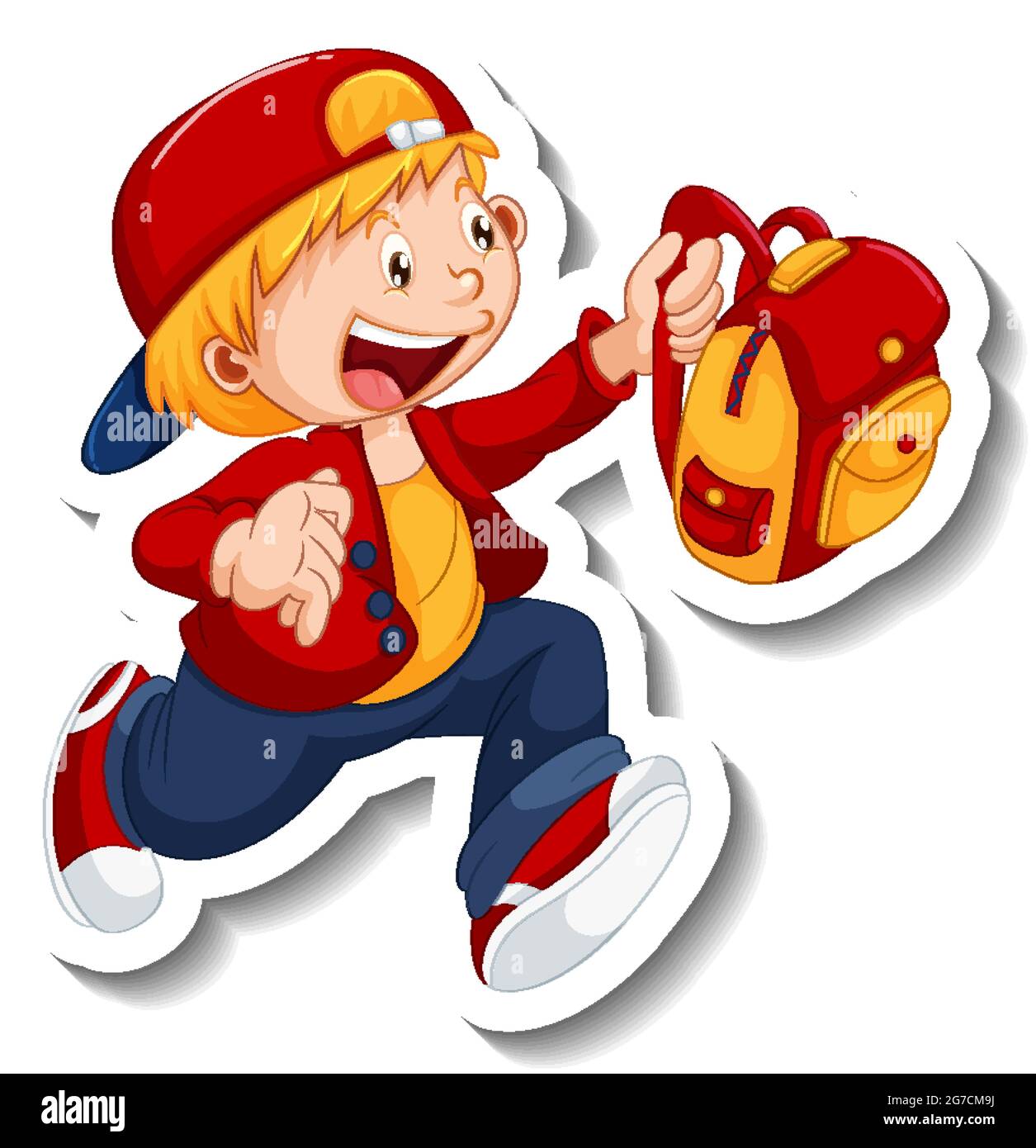 Sticker template with a happy student boy cartoon character isolated ...