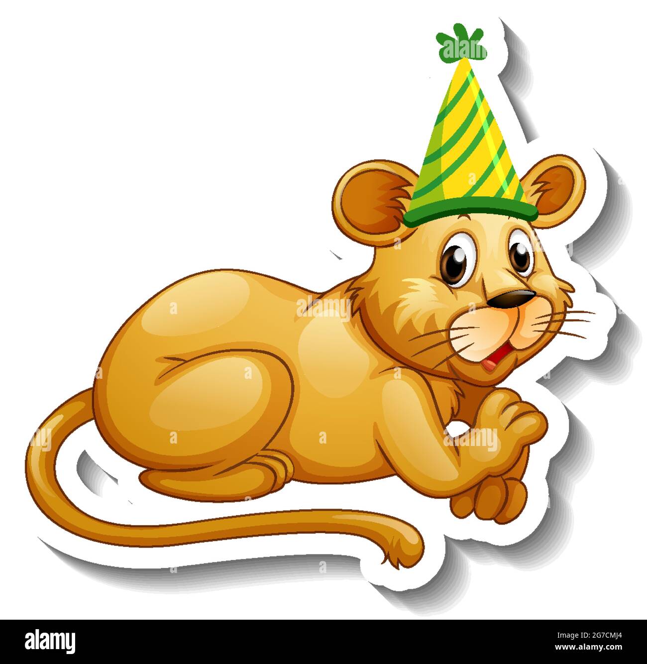 A sticker template with a female lion wearing party hat illustration ...