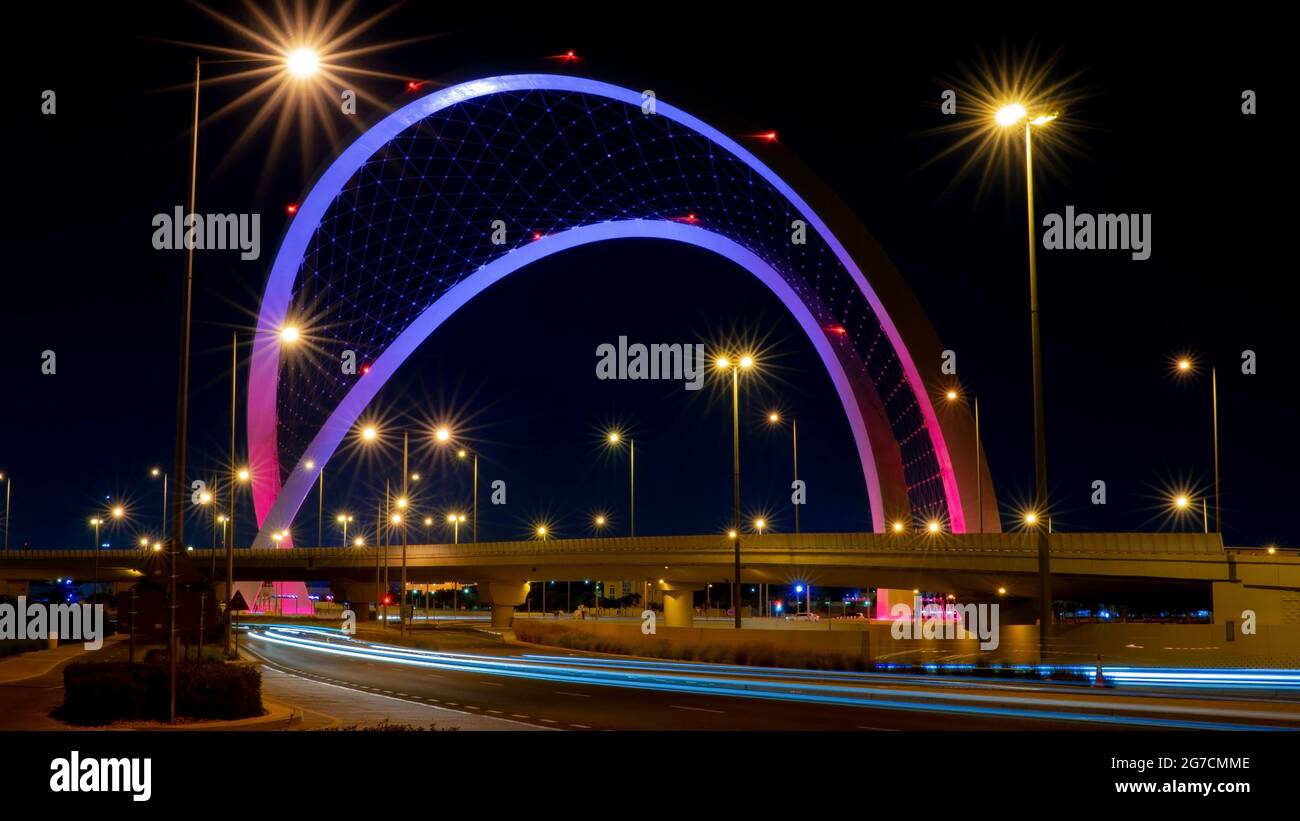 Doha, Qatar - May 26, 2021: Al Wahda Bridge in doha city. known as 56 ...