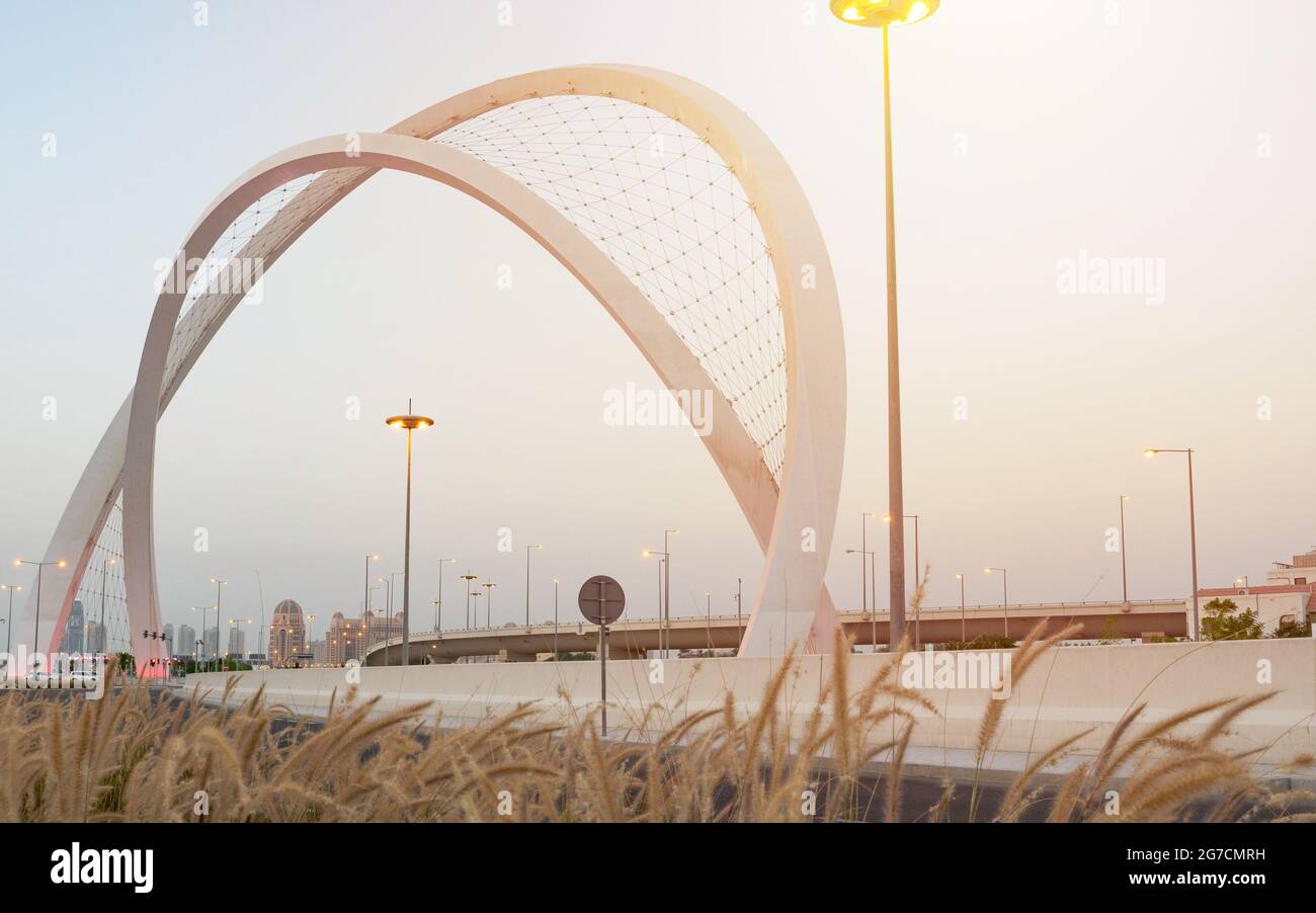 Doha, Qatar - May 26, 2021: Al Wahda Bridge in doha city. known as 56 ...
