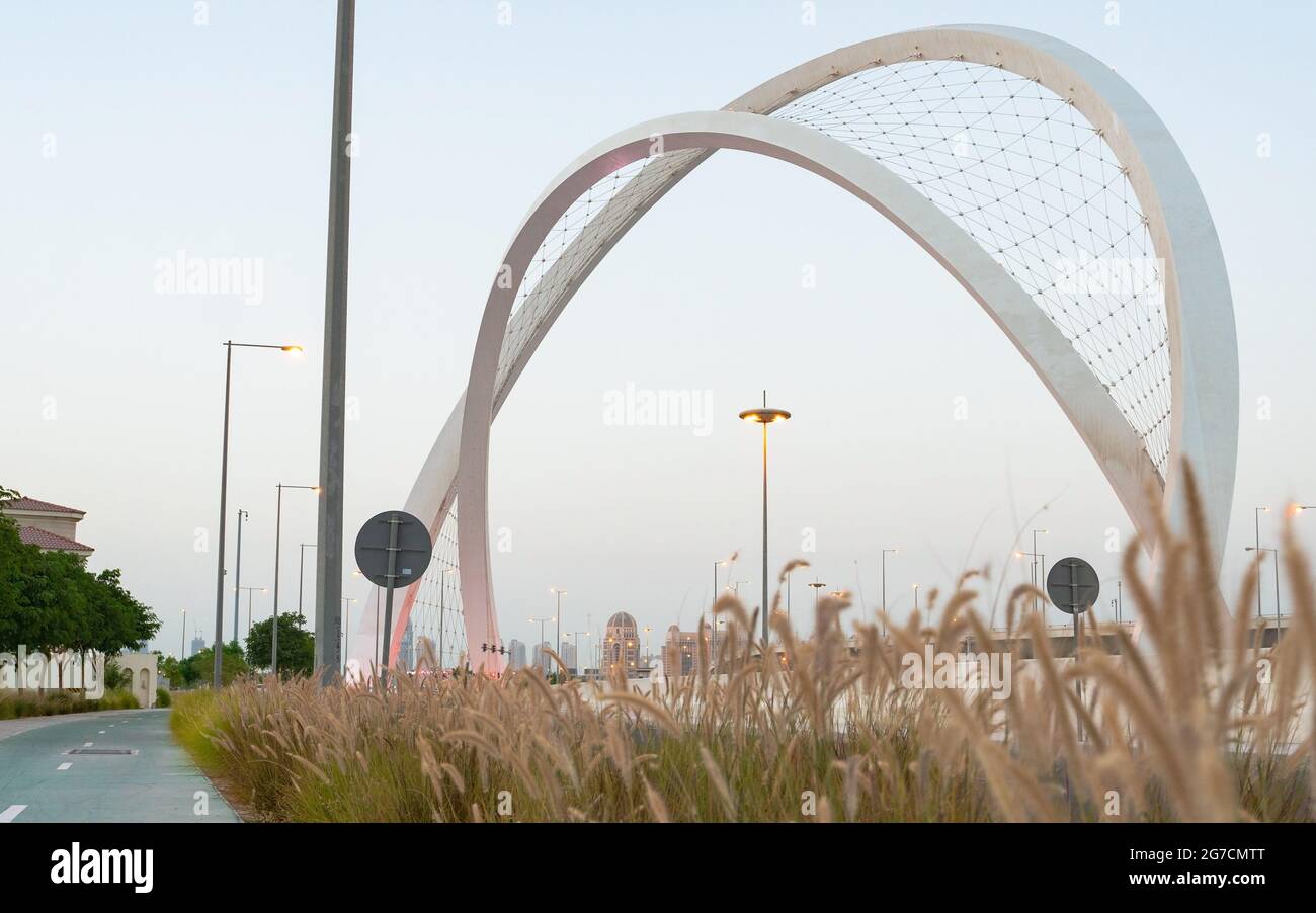 Doha, Qatar - May 26, 2021: Al Wahda Bridge in doha city. known as 56 ...