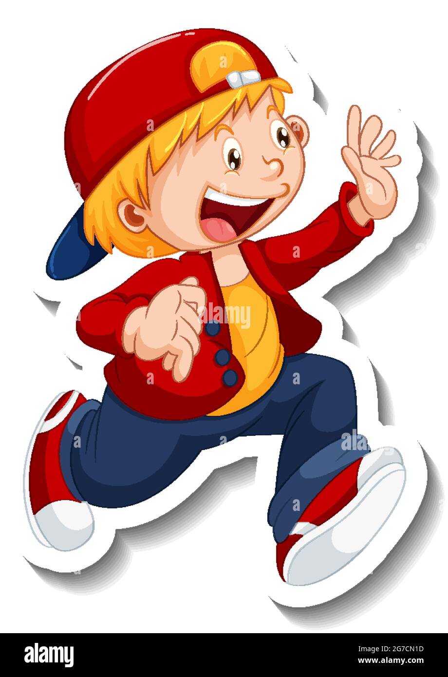 Sticker template with a boy cartoon character isolated illustration ...