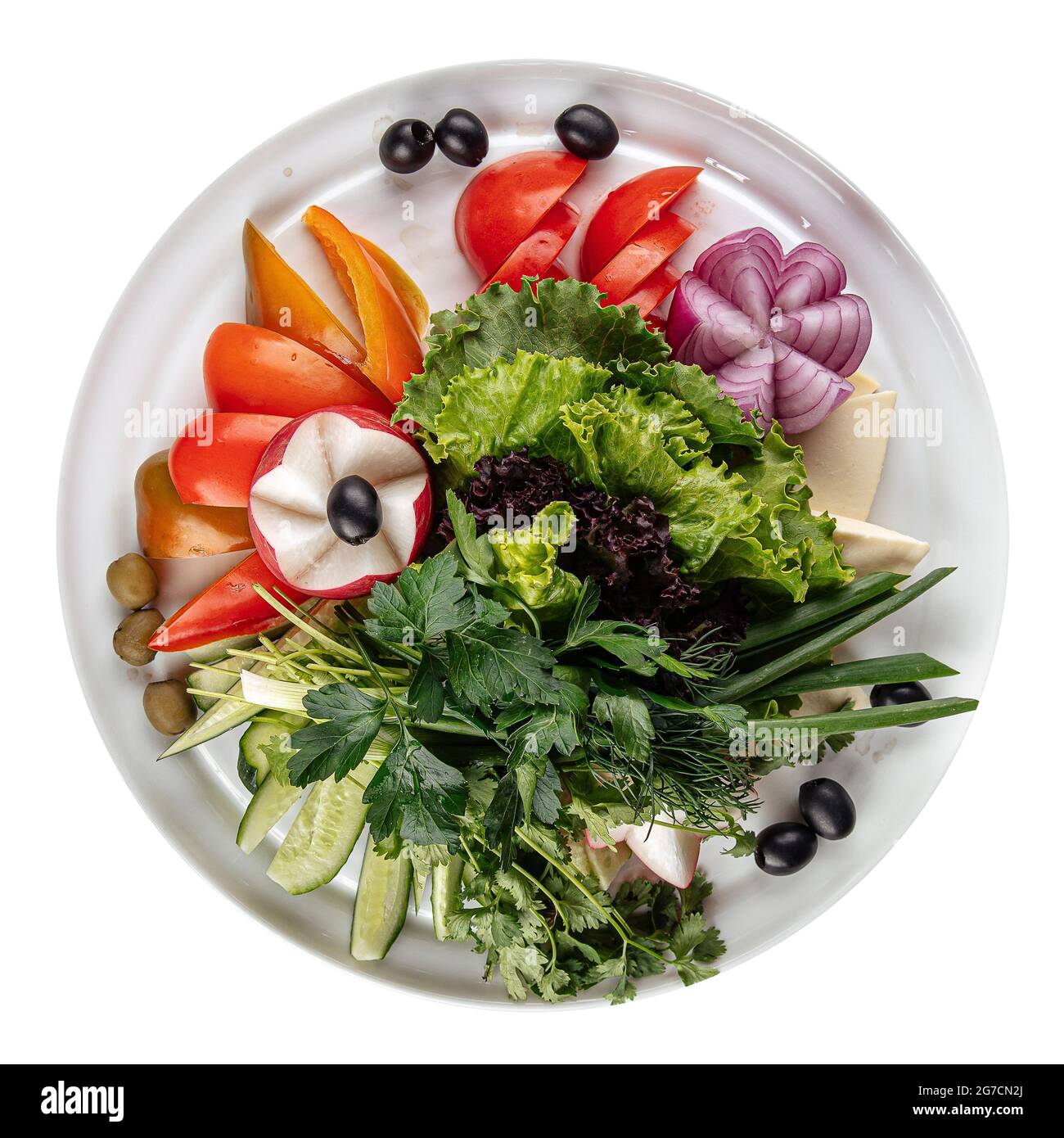 Isolated fresh vegetables platter with greens on white Stock Photo - Alamy