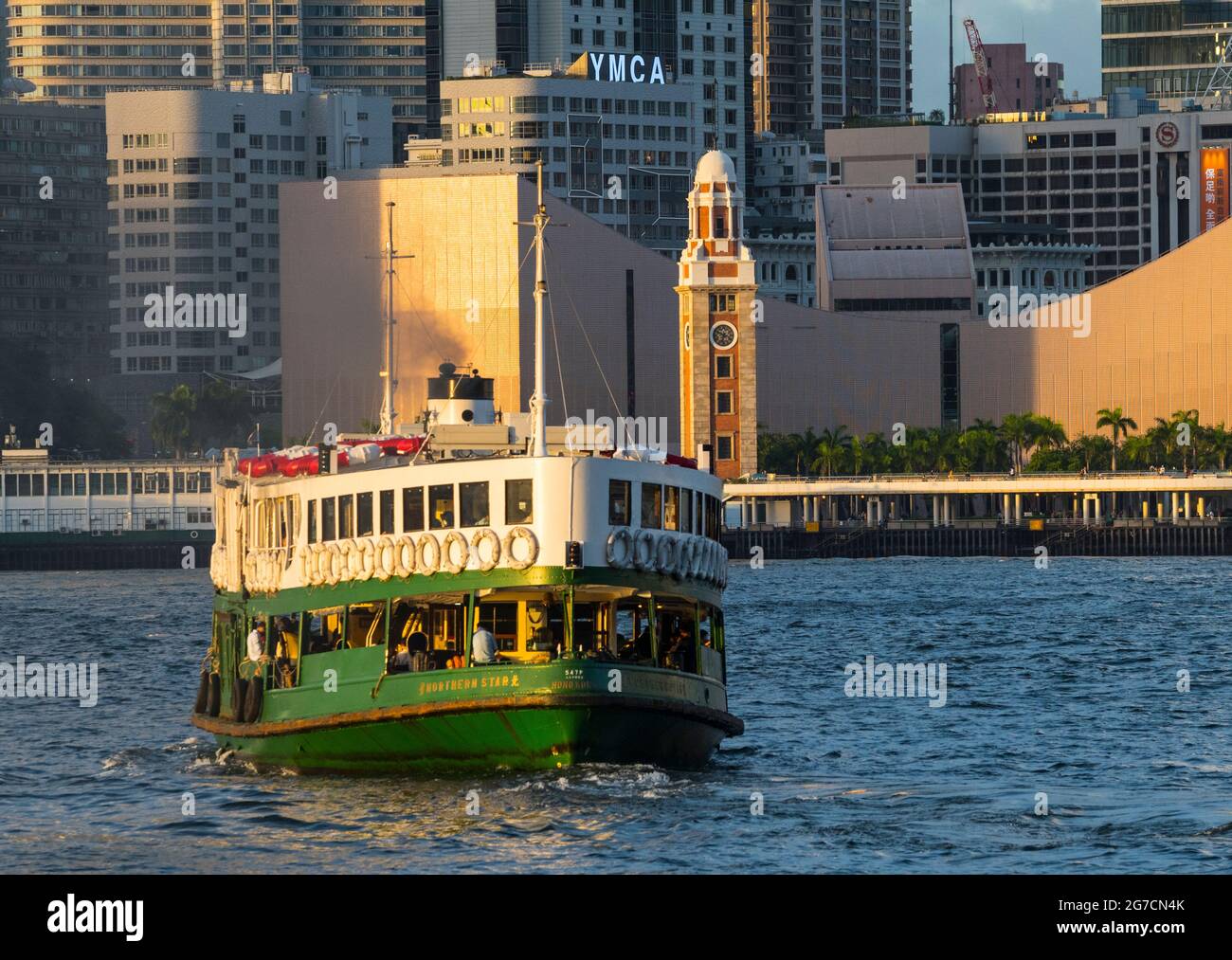 The famous Star Ferry and clock tower, Tsim Sha Tsui, Hong Kong, China ...