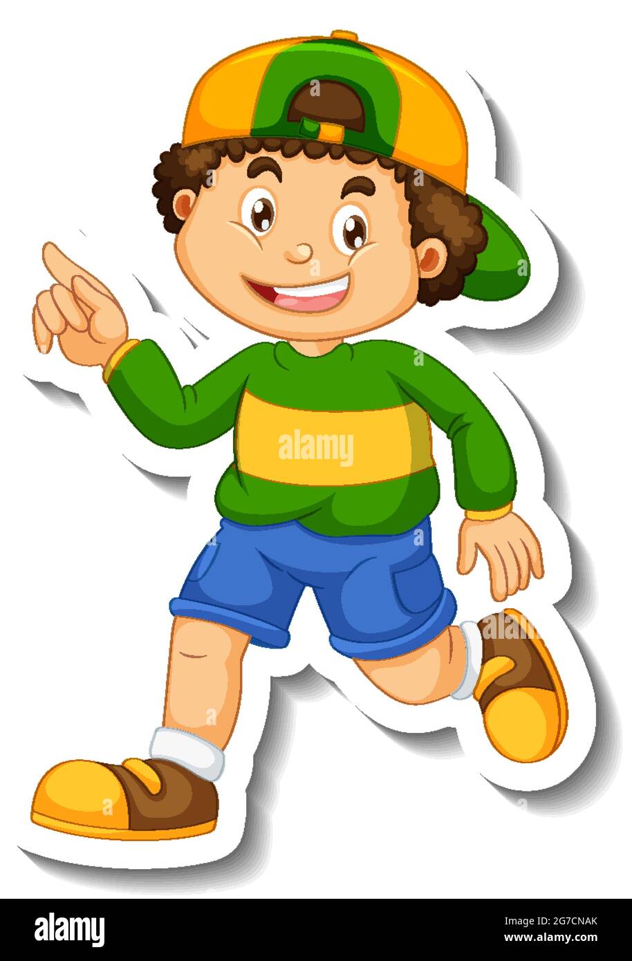 Sticker template with a boy cartoon character isolated illustration ...