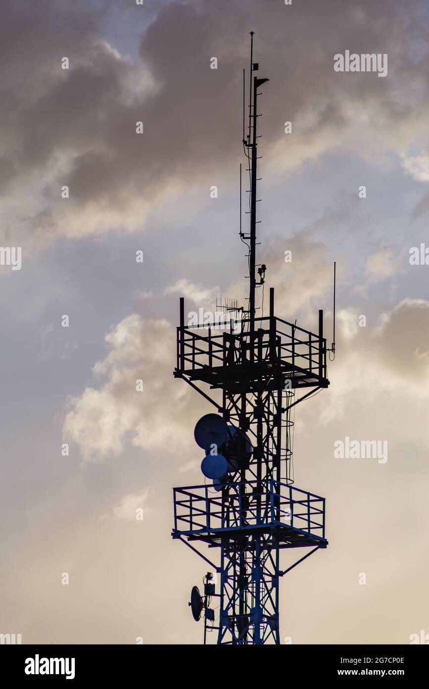Vertical shot of overhead electric power lines with insulators Stock ...