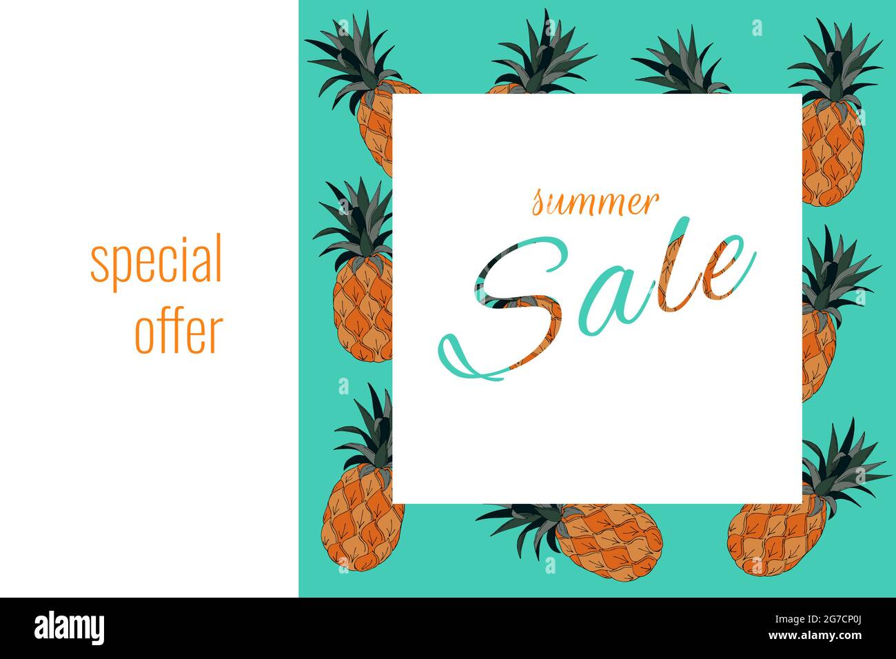 Summer sale banner for design. Pineapple, ananas, orange blue colors ...