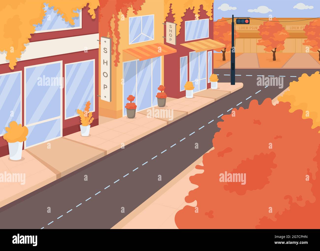 Autumn city street flat color vector illustration Stock Vector Image ...