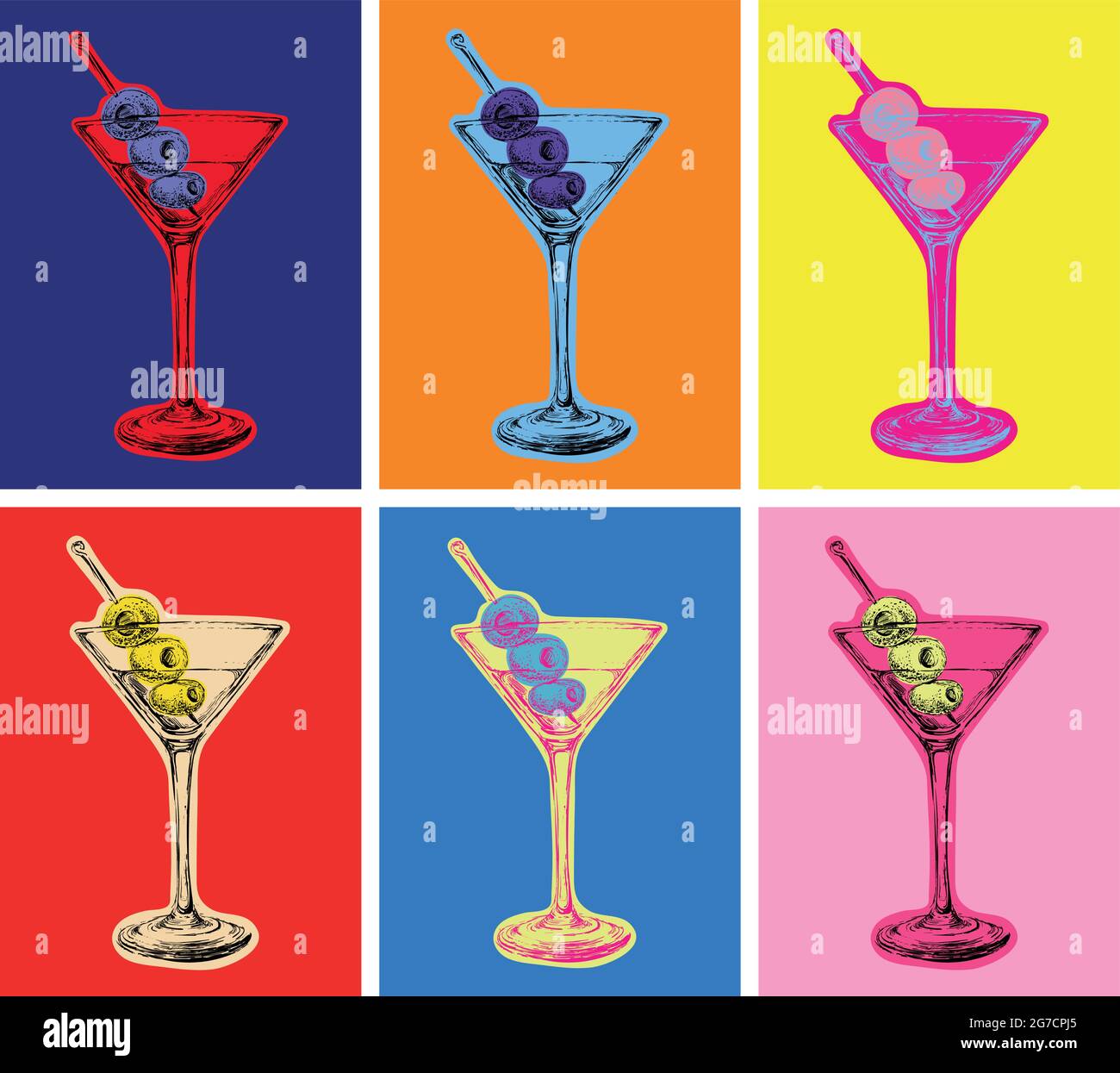 Set of Colored Martini Cocktails with Olives Vector Illustration Set of ...