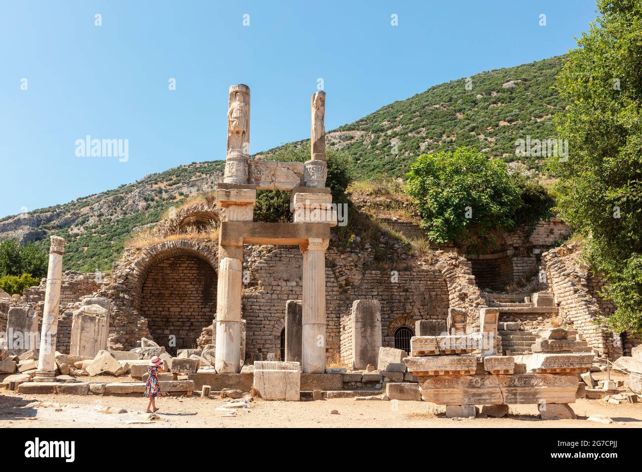Temple of Domitian at the archaeological site of Ephesus in Turkey, a ...