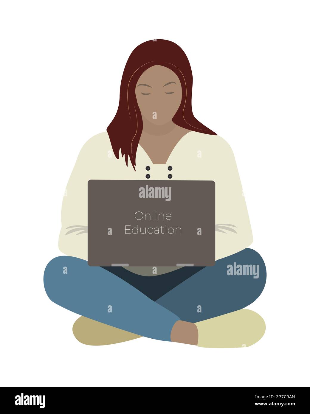 Girl with a laptop, distance learning. Isolated. Vector illustration ...