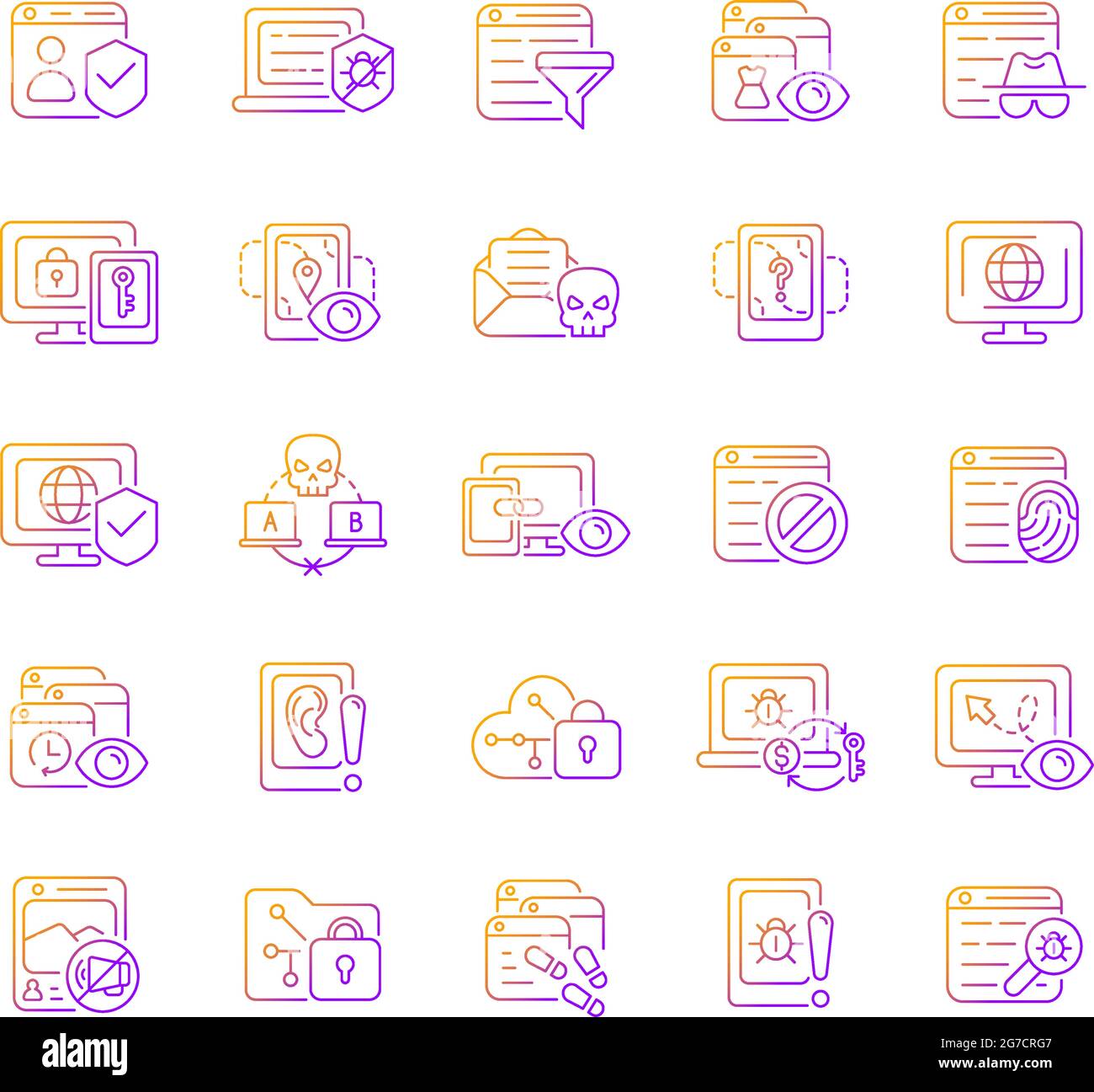 Online surveillance and censorship gradient linear vector icons set ...