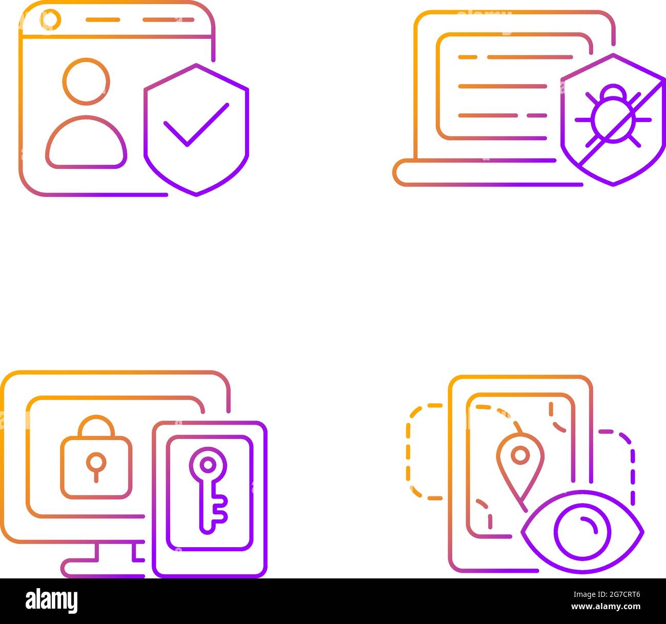 Protecting right to online privacy gradient linear vector icons set ...