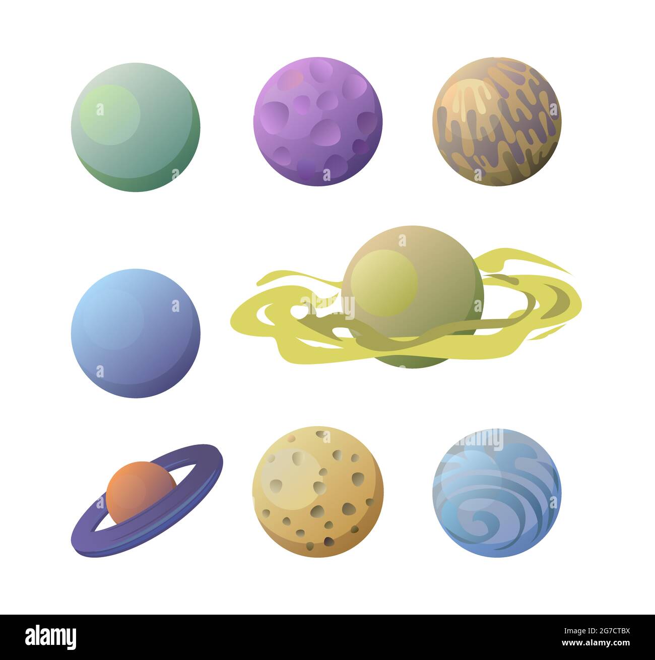 Set of space objects. Planets. Isolated on white background. Cartoon ...