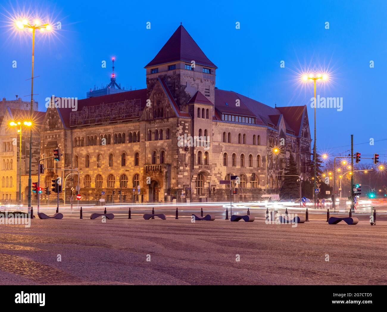 View of the Adam Mickiewicz Square at night. Poznan. Poland Stock Photo ...