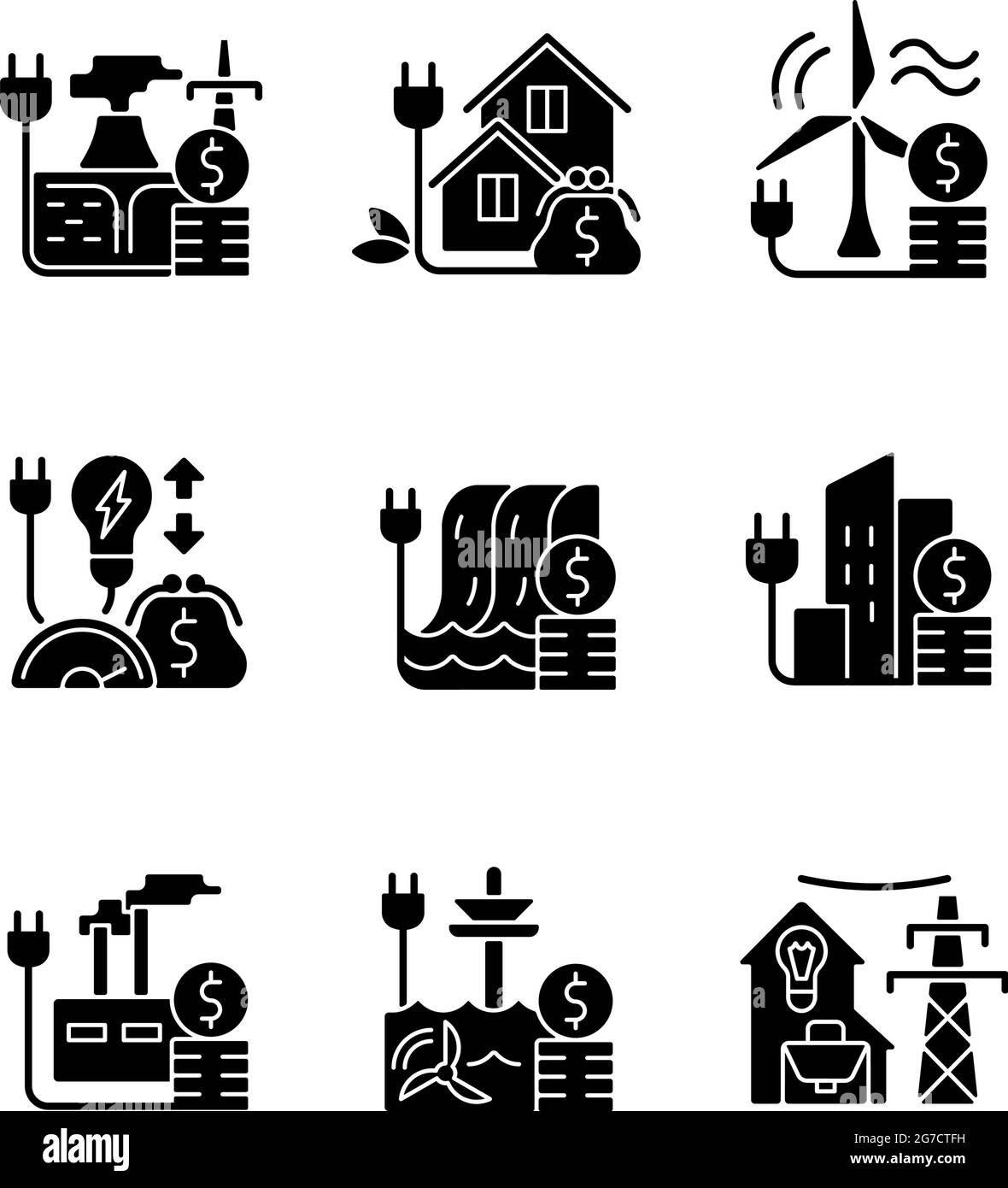 Energy prices black glyph icons set on white space Stock Vector Image ...