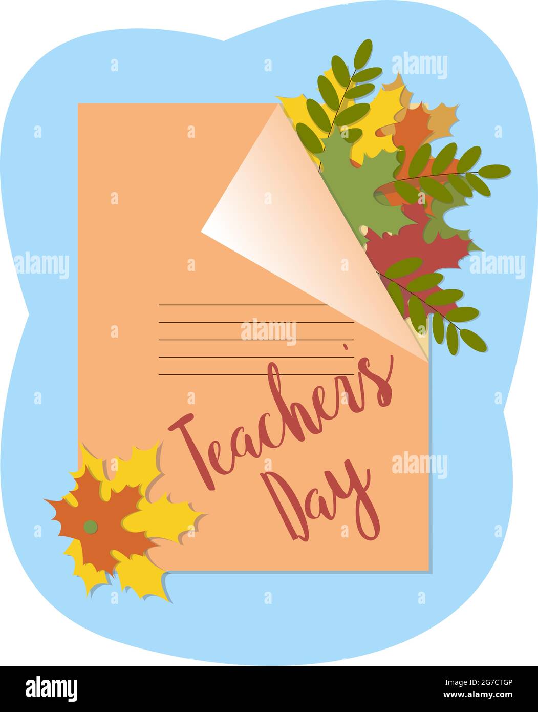 Postcard Holiday teacher's day, notebook, leaves, autumn. Vector ...