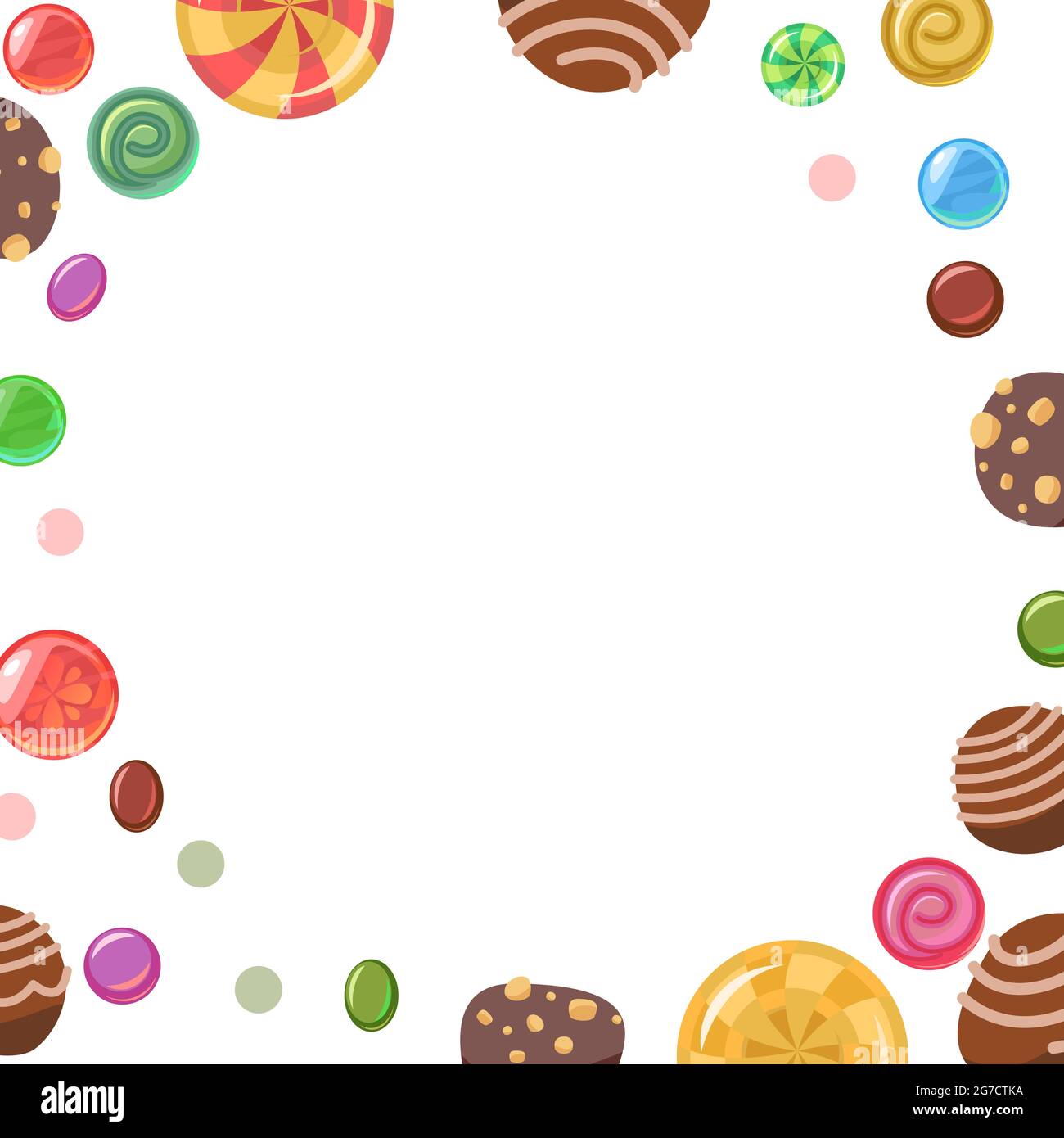 Sweets with hazelnuts. Round frame. Assorted chocolate dessert. Candy ...