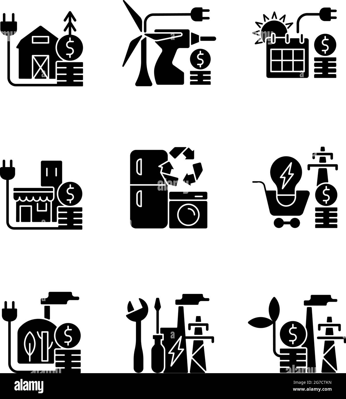 Electrical energy black glyph icons set on white space Stock Vector ...
