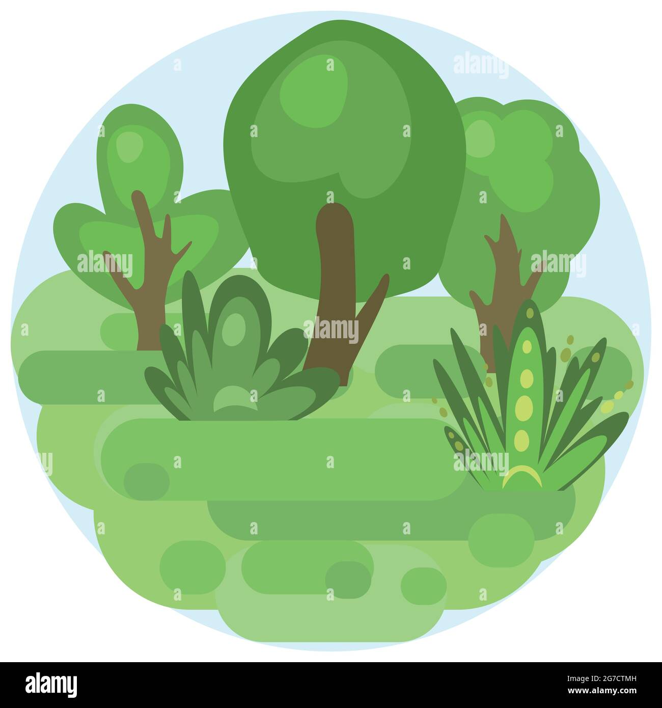 Flat forest. Illustration in a simple symbolic style. Funny green ...